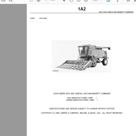 John Deere 9550 SELF-PROPELLED COMBINE WITH 90 SERIES CORN HEAD Parts ...