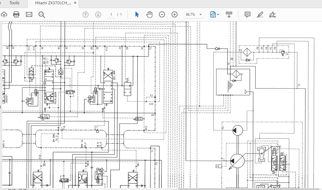 Hitachi ZX370LCH_400MTH GI XC00004133 Hydraulic Circuit Diagram