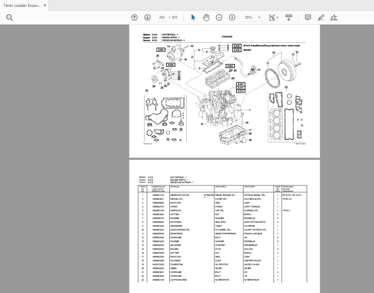 Terex Loader Excavator SKB2000-0101 Laderbagger Parts Catalog