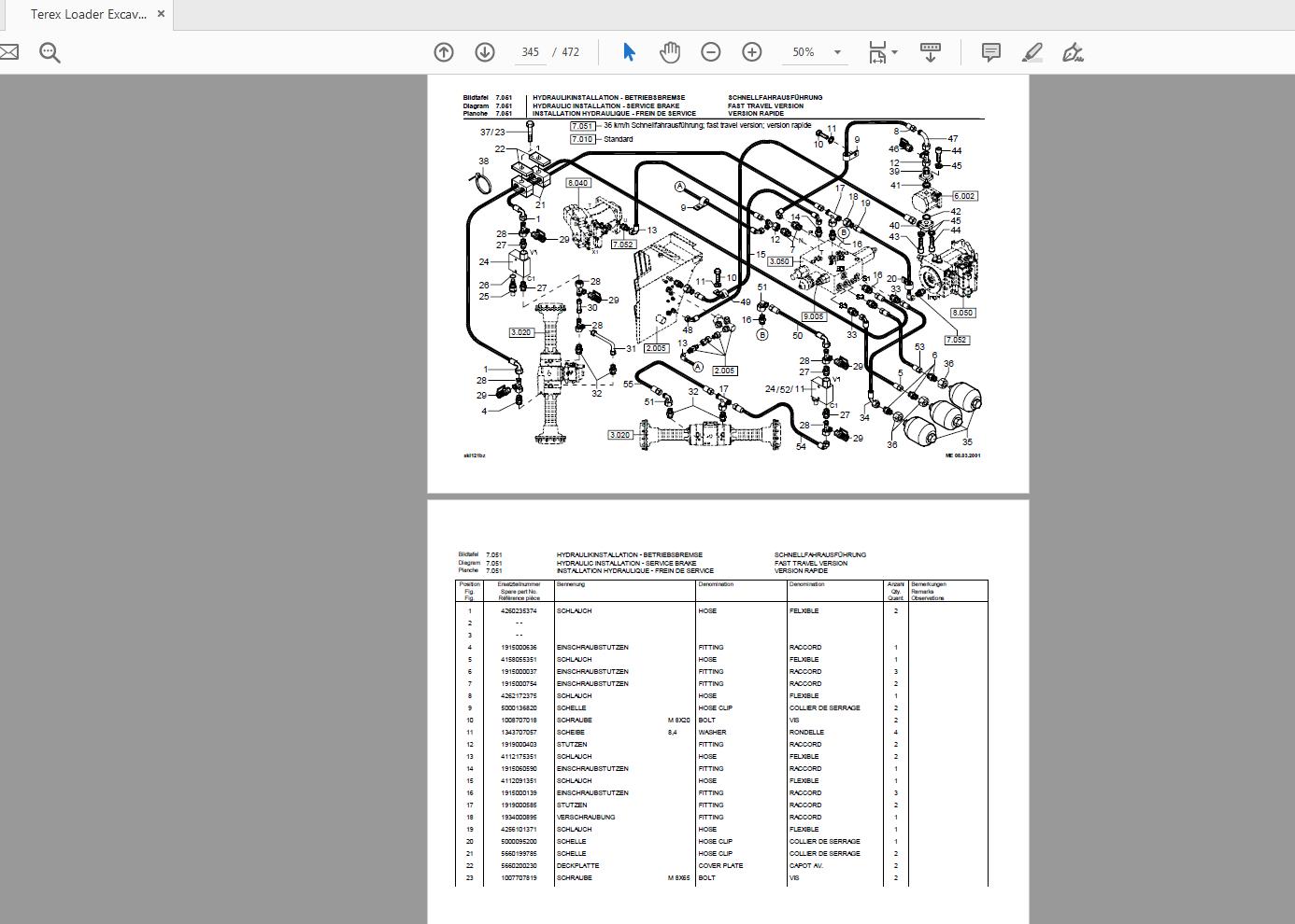 Terex Loader Excavator SKB2000-0101 Laderbagger Parts Catalog