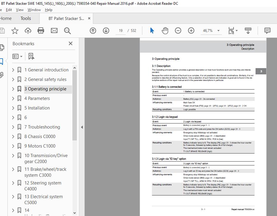 BT Pallet Stacker SWE 140S_145(L)_160(L)_200(L) 7590354-040 Repair Manual