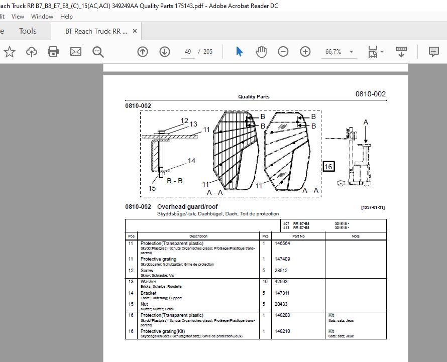 BT Reach Truck Series RR B7_B8_E7_E8_(C)_14,15(DC)(AC,ACi) Quality Parts