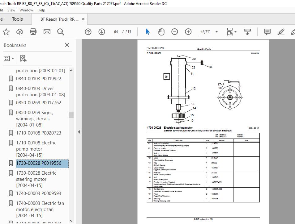 BT Reach Truck Series RR B7_B8_E7_E8_(C)_14,15(DC)(AC,ACi) Quality Parts