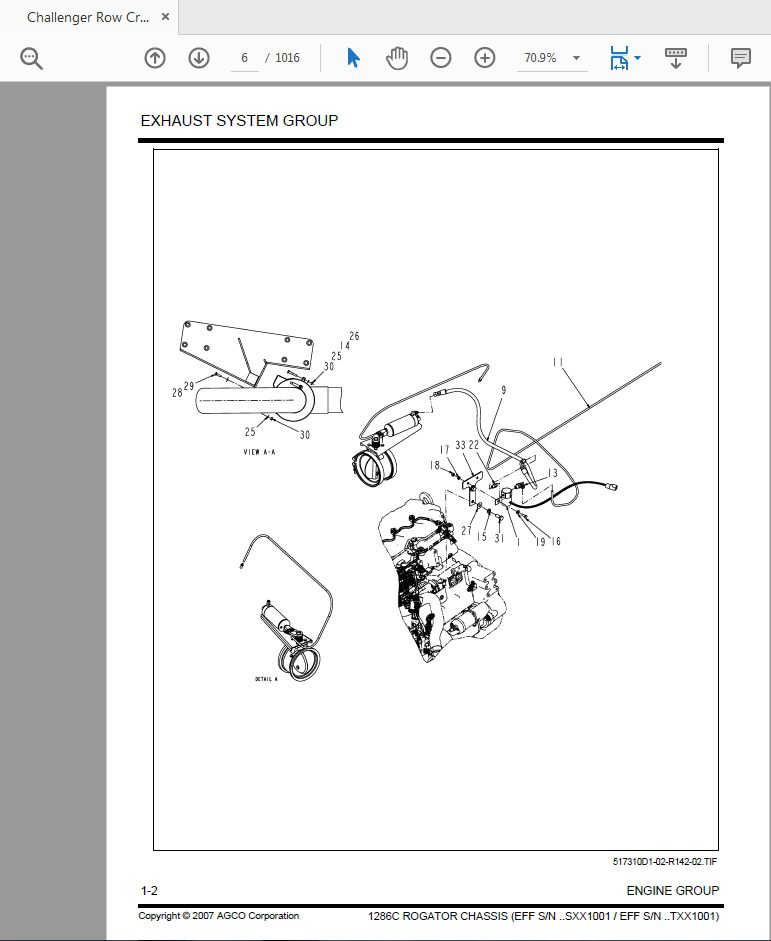 Challenger Row Crop Chassis1286C ROGATOR Parts Manual