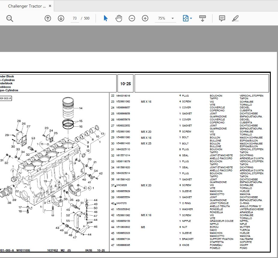 Challenger Tractor MT 655-665 B Parts Manual