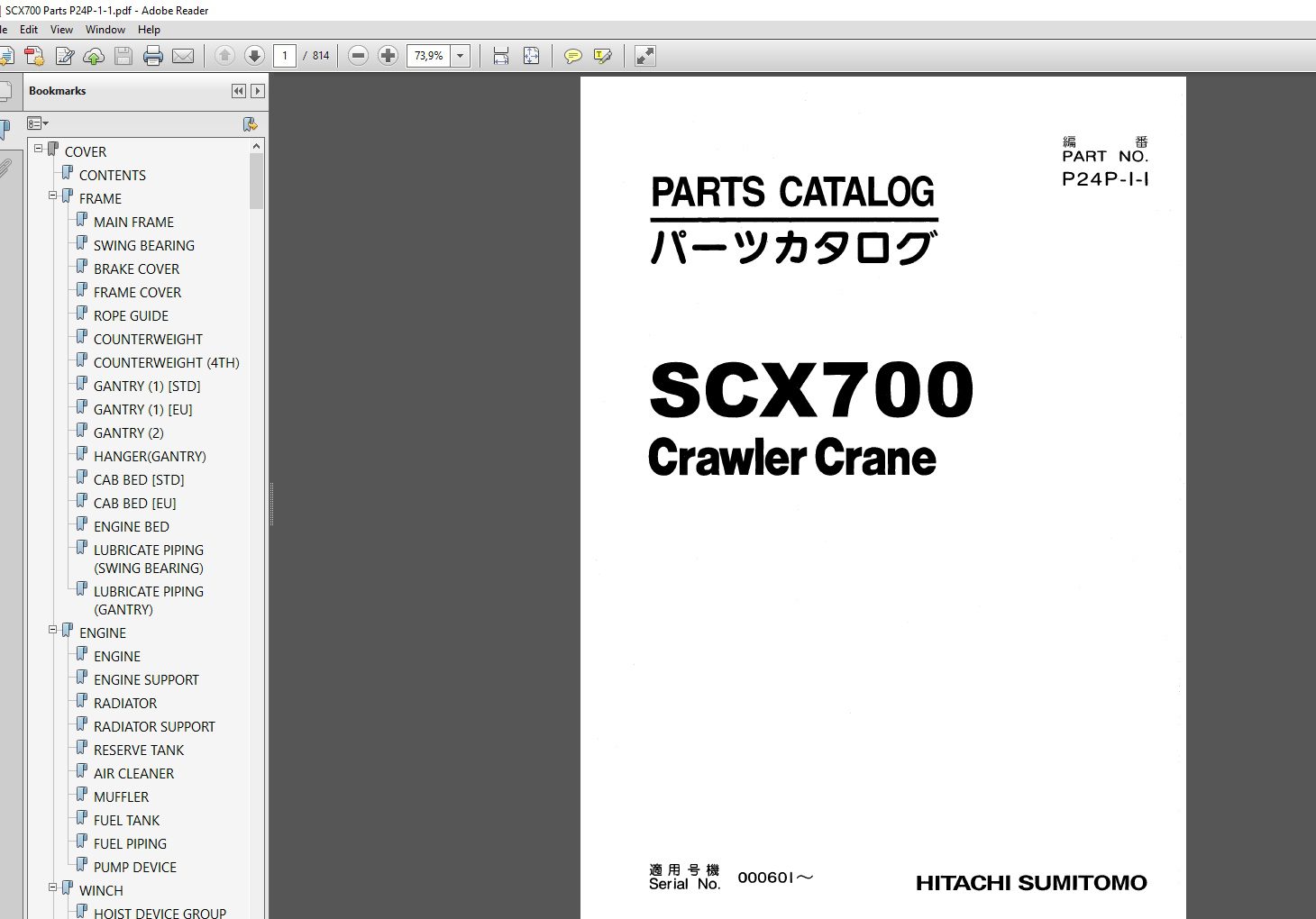 Hitachi Sumitomo Crawler Crane SCX700 Shop Manual & Parts Manual