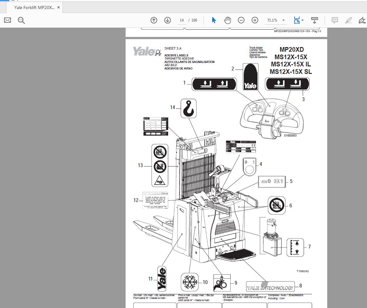 Yale Forklift MP20X_MP20XD_MS12X_MS15X 524216287 Parts Manual(07-2005)