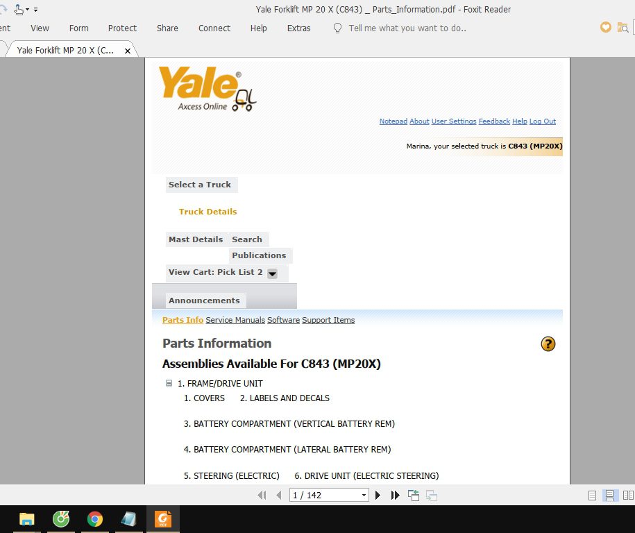 Yale Forklift MP 20 X (C843) Service Manuals