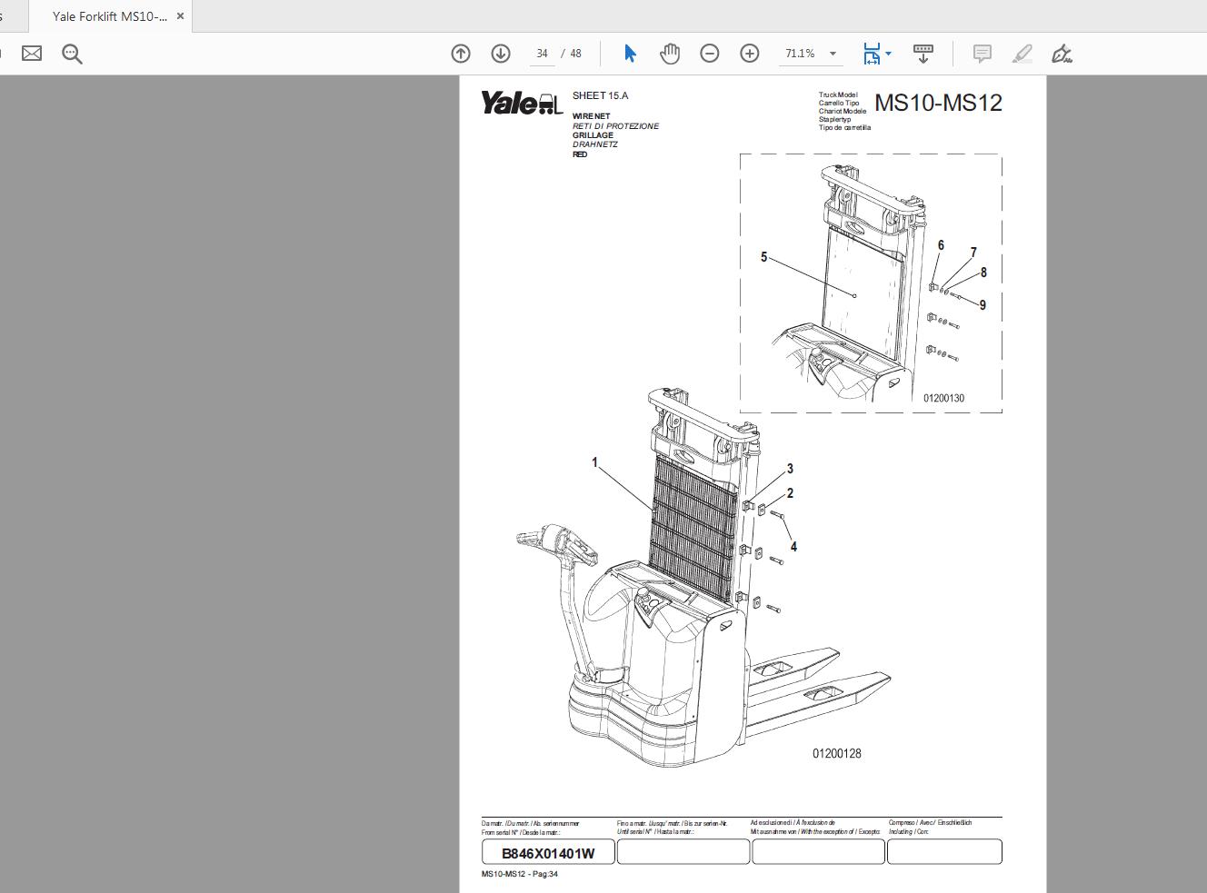 Yale Forklift MS10-MS12 (B846) 272354300 Parts Manual(12_1999)