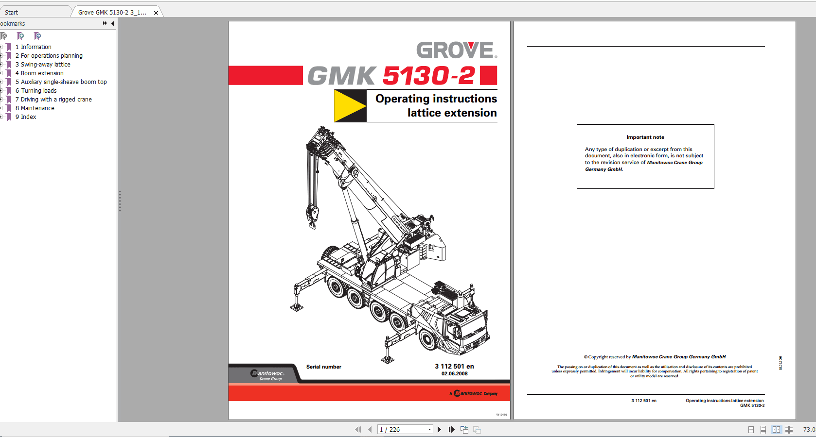 Grove Mobile Crane GMK 5130-2 Operating & Maintenance Manual