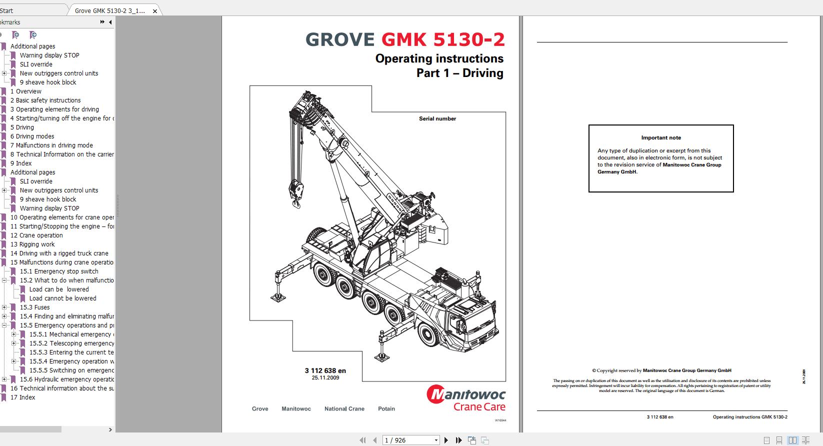 Grove Mobile Crane GMK 5130-2 Operating & Maintenance Manual