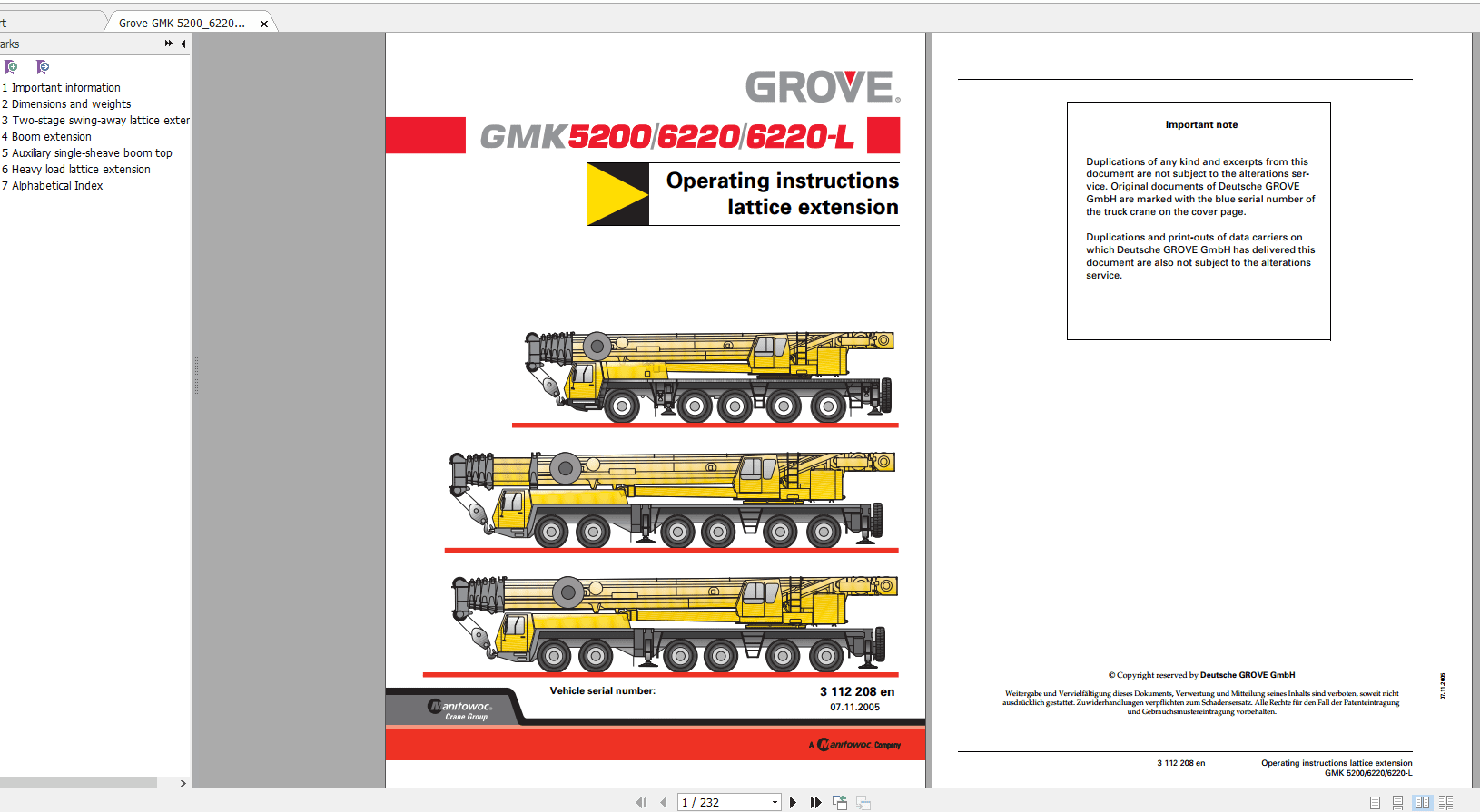 Grove Mobile Crane GMK 5200 Operating & Maintenance Manual