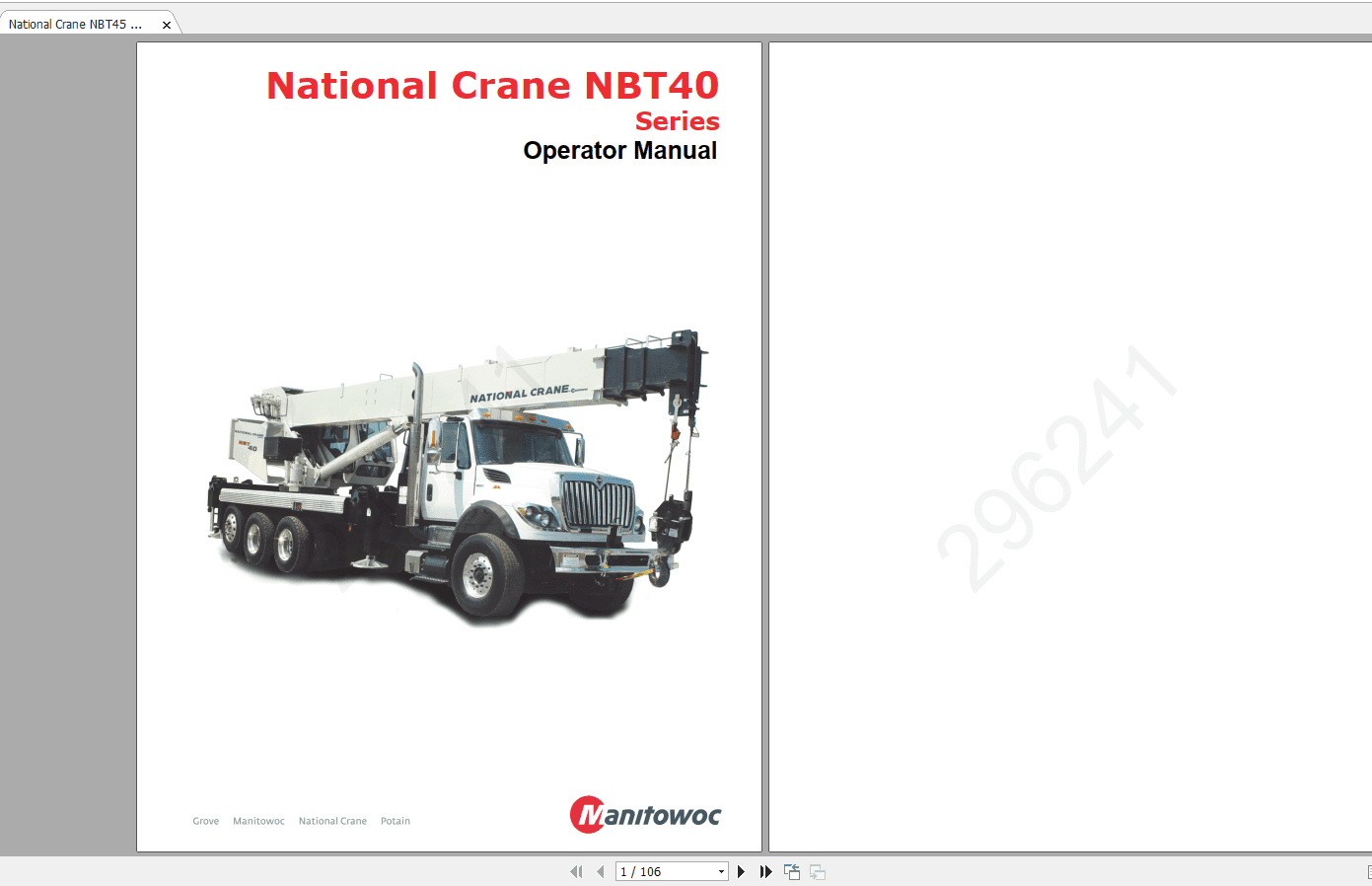 National Crane NBT45 Service & Operators Manual_Parts Manual_Schematics