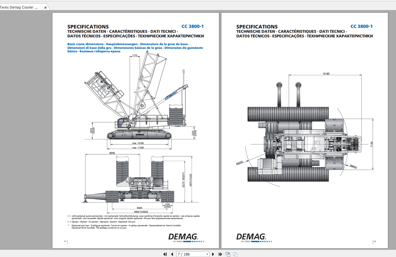 Terex Demag Crawler Crane CC3800-1 650T Capacity Charts