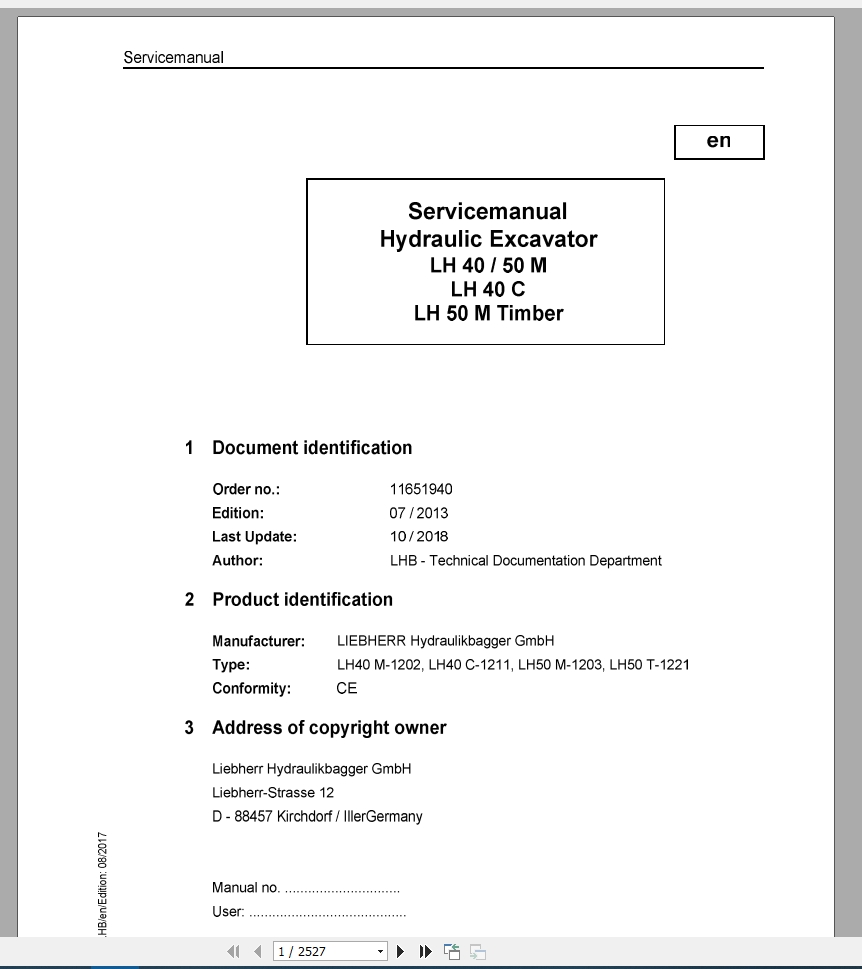 Libherr Hydraulic Excavator LH40-LH50 M,C Service Manual_LH40M-1202
