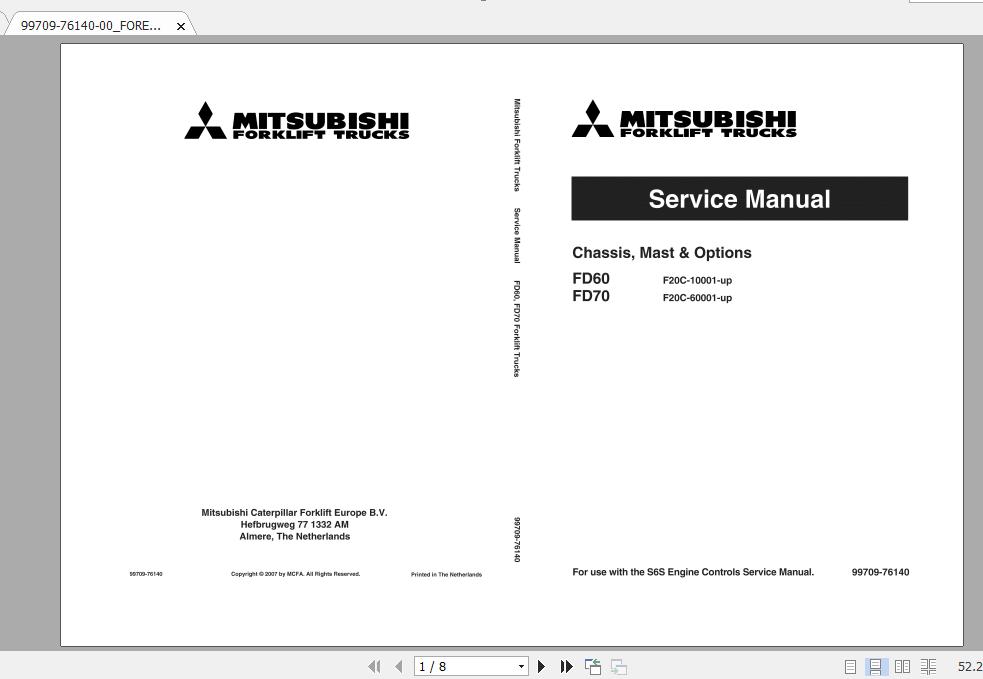 Mitsubishi Forklift FD70 Service Manual Mitsubishi Forklift FD70 Service Manual