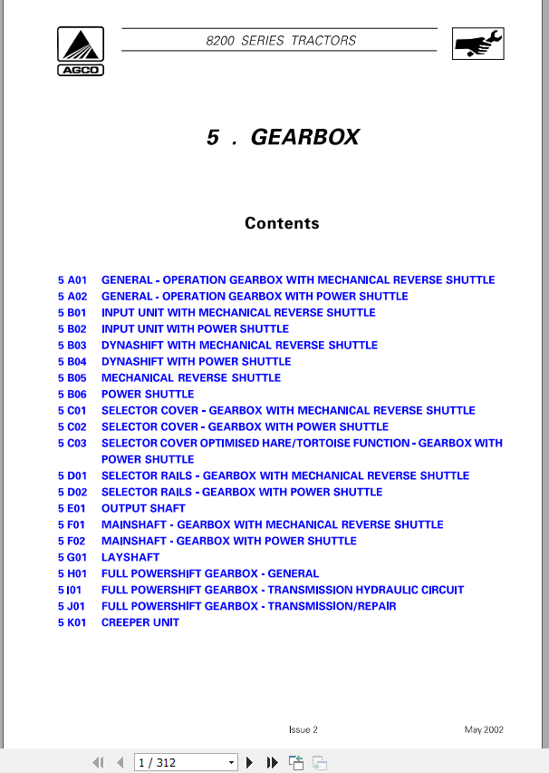 Massey Ferguson Tractor MF 8200 Series Workshop Service Manual