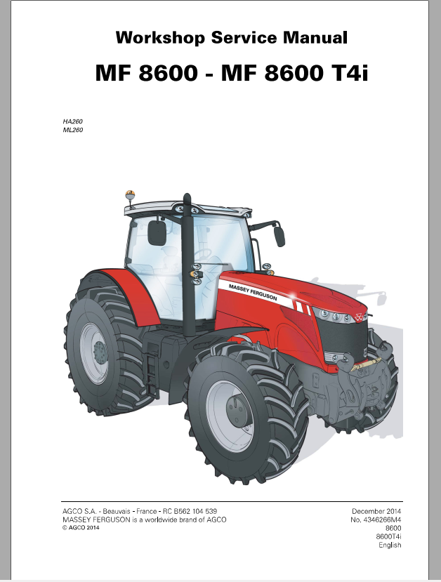 Massey Ferguson Tractor MF 8600 Series Workshop Service Manual