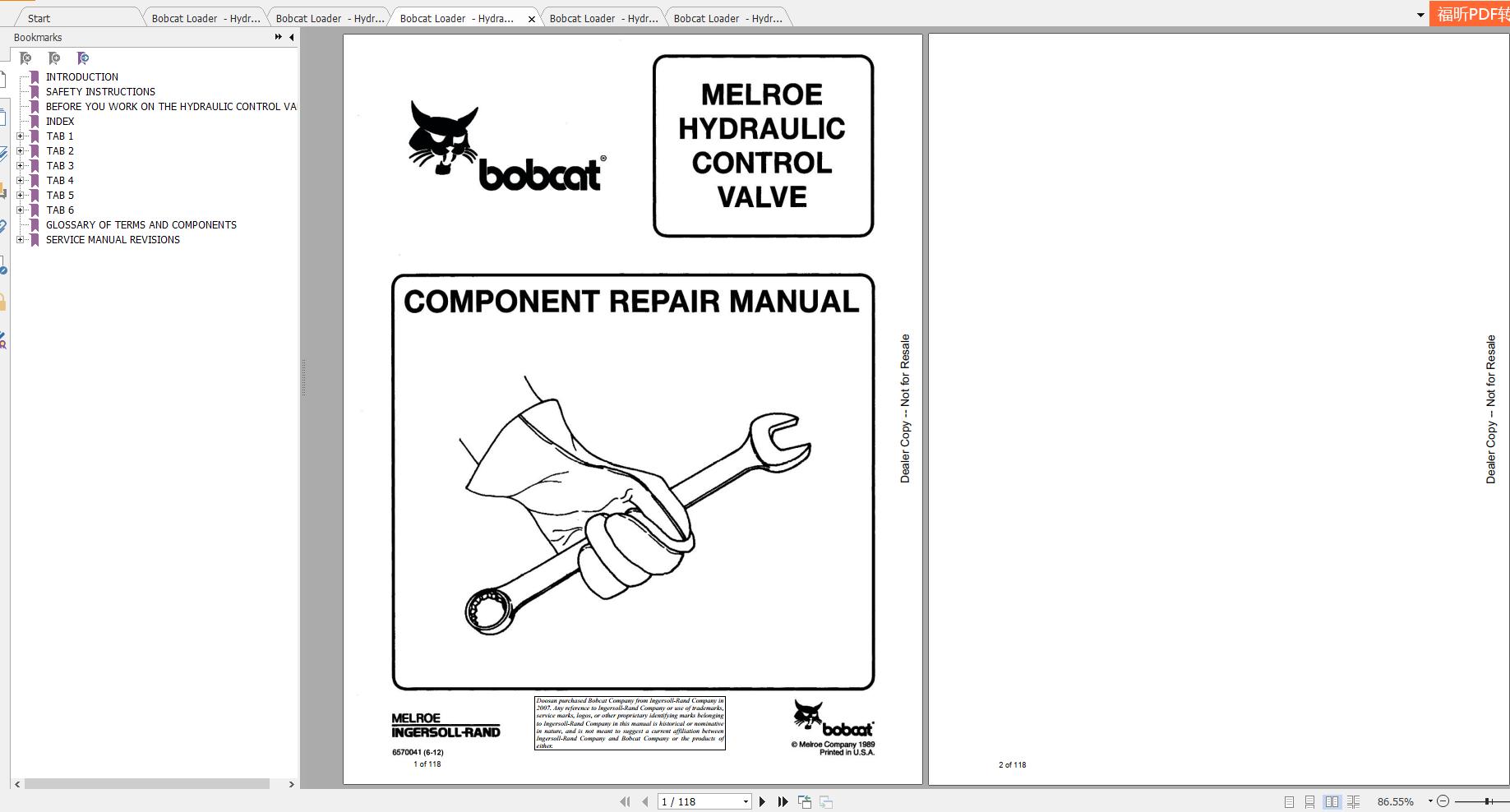 Bobcat Loader Componen Repair Manuals