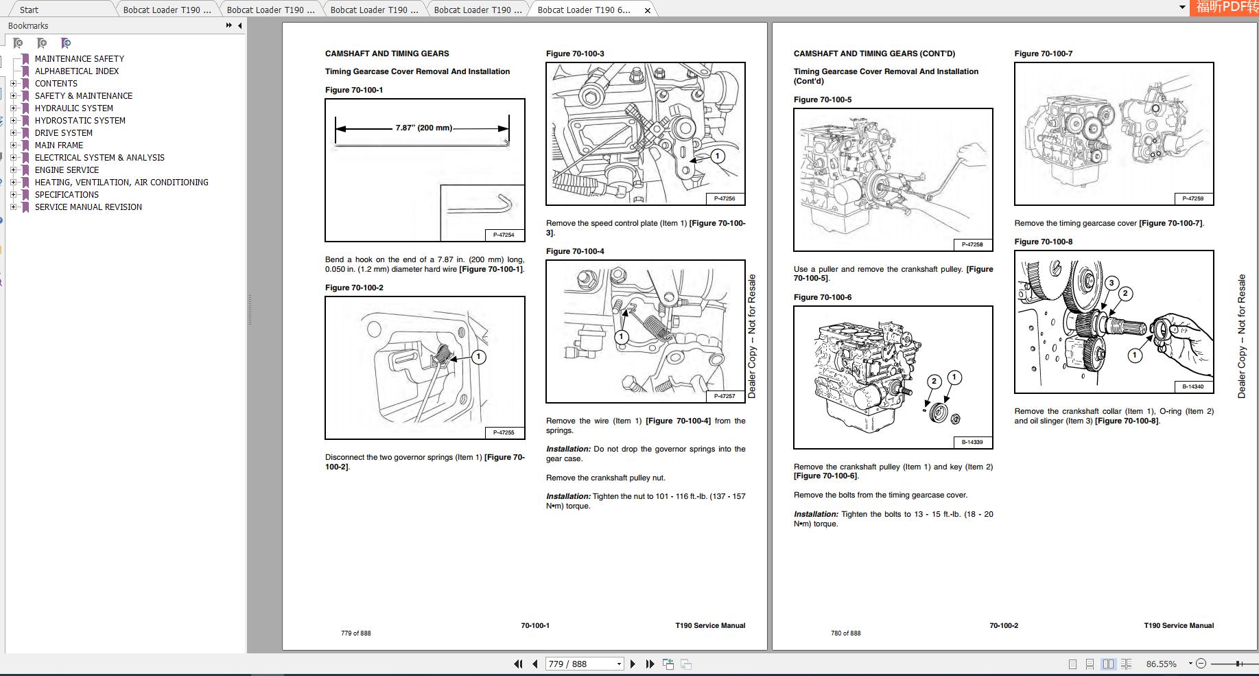 Bobcat Loader T190 Service Manuals