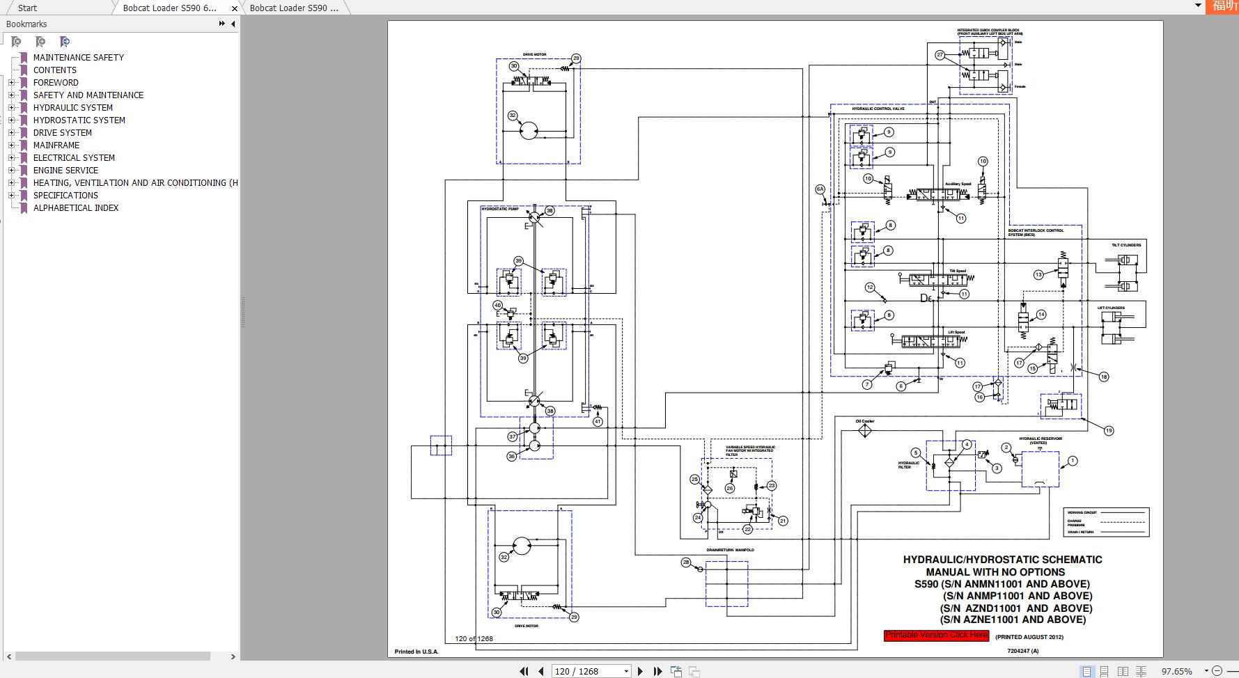 Bobcat Skid-Steer Loader S590 Service Manuals