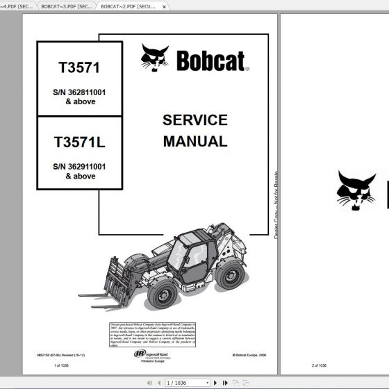 Bobcat Telescopic Handler T3093CD, T3071 Hydraulic-Electrical Schematics
