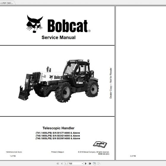 Bobcat Telescopic Handler T40140 T40170 T40180 Service Manuals