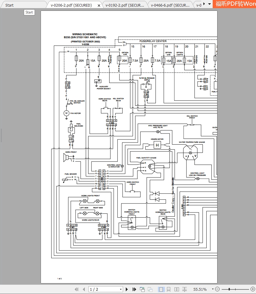 Bobcat Loader Backhoe B250 Hydraulic & Electrical Schematic