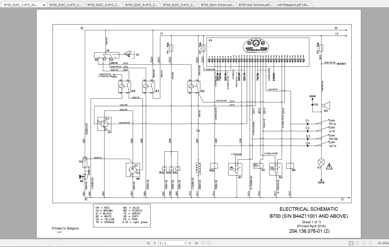 Bobcat Loader Backhoe B700 Hydraulic & Electrical Schematic