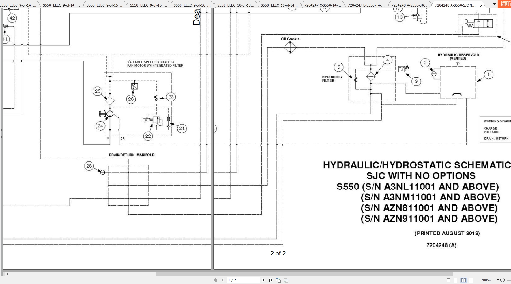 Bobcat Loader S550 Hydraulic & Electrical Schematic