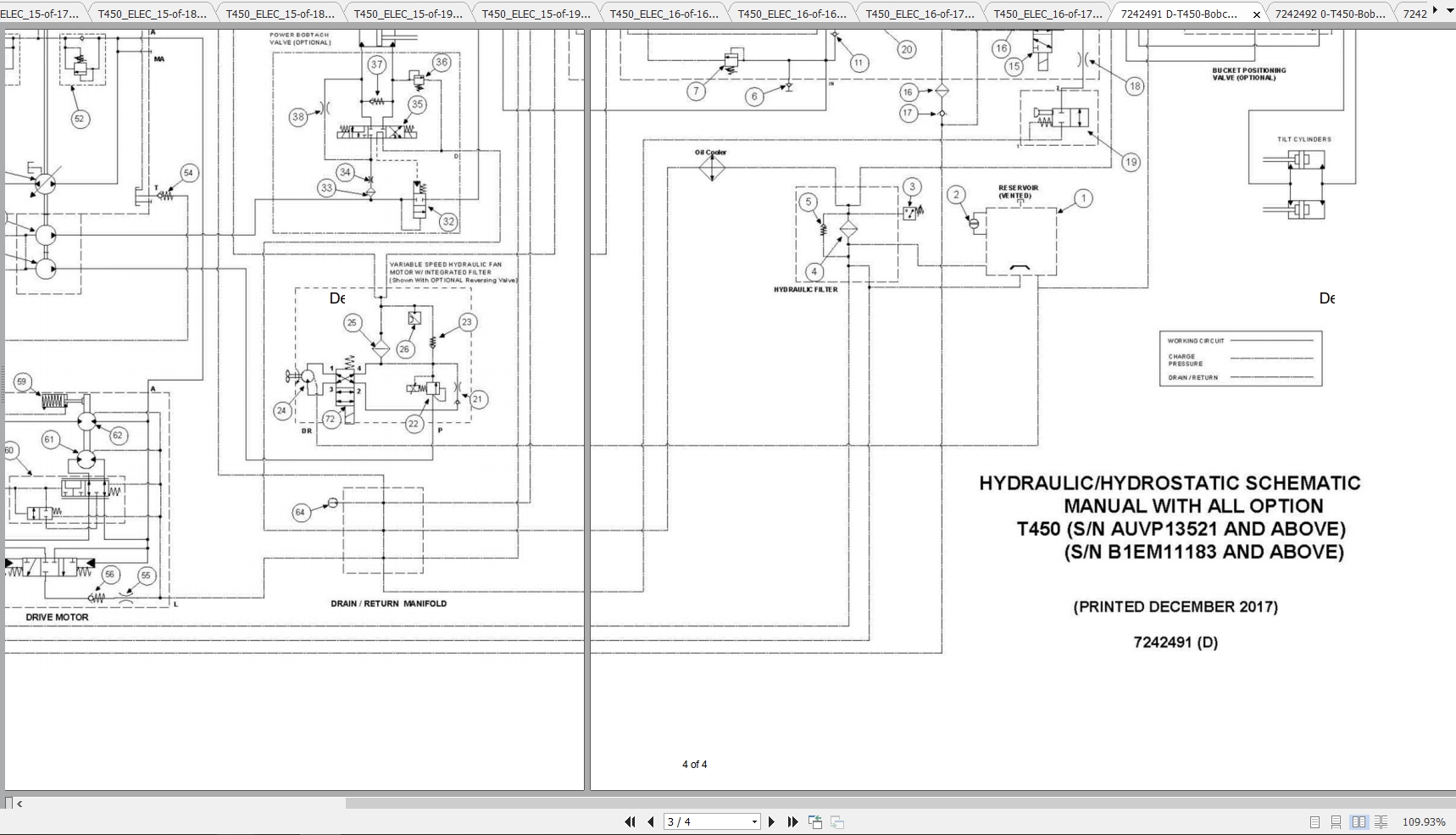 Bobcat Loader T450 Hydraulic & Electrical Schematic