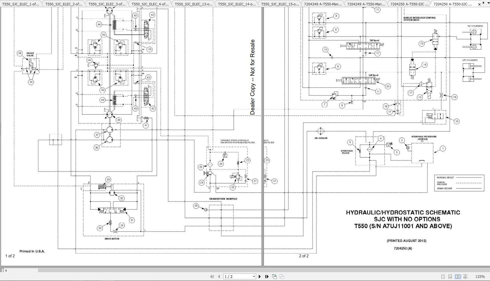 Bobcat Loader T550 Hydraulic & Electrical Schematic