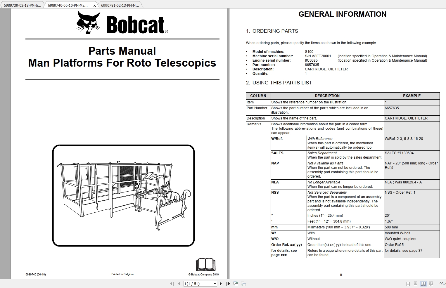 Bobcat Rotary Telescopic Handlers Attachments Parts Manuals