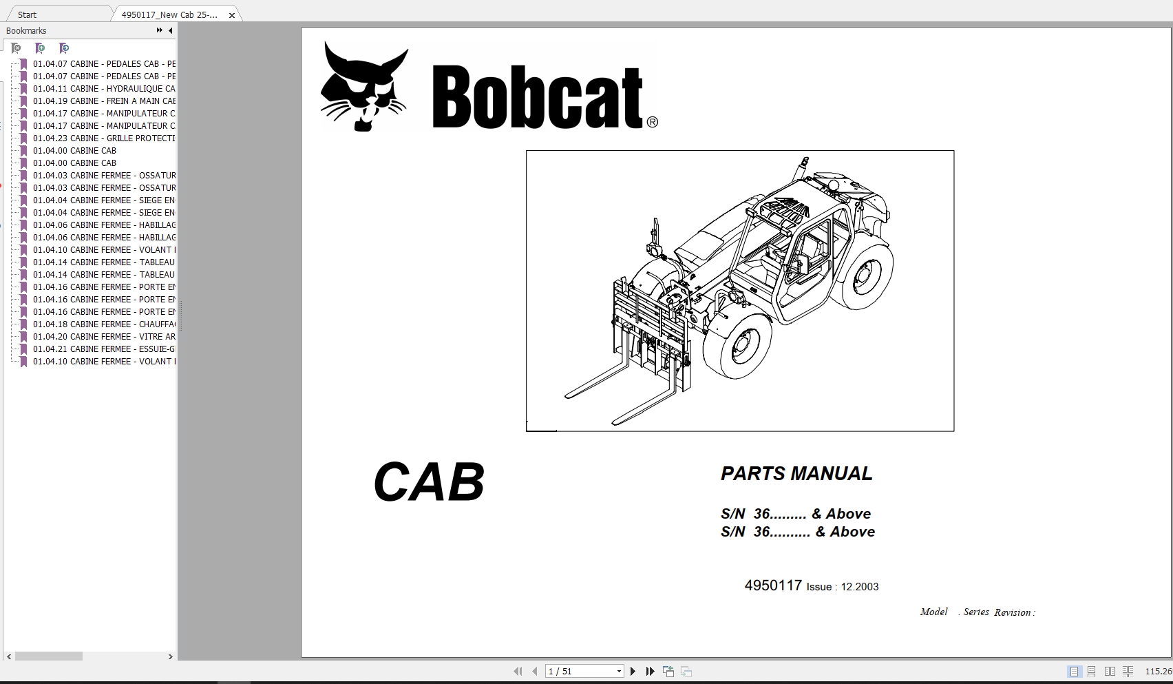 Bobcat TeleHandler Cab Parts Manual_4950117
