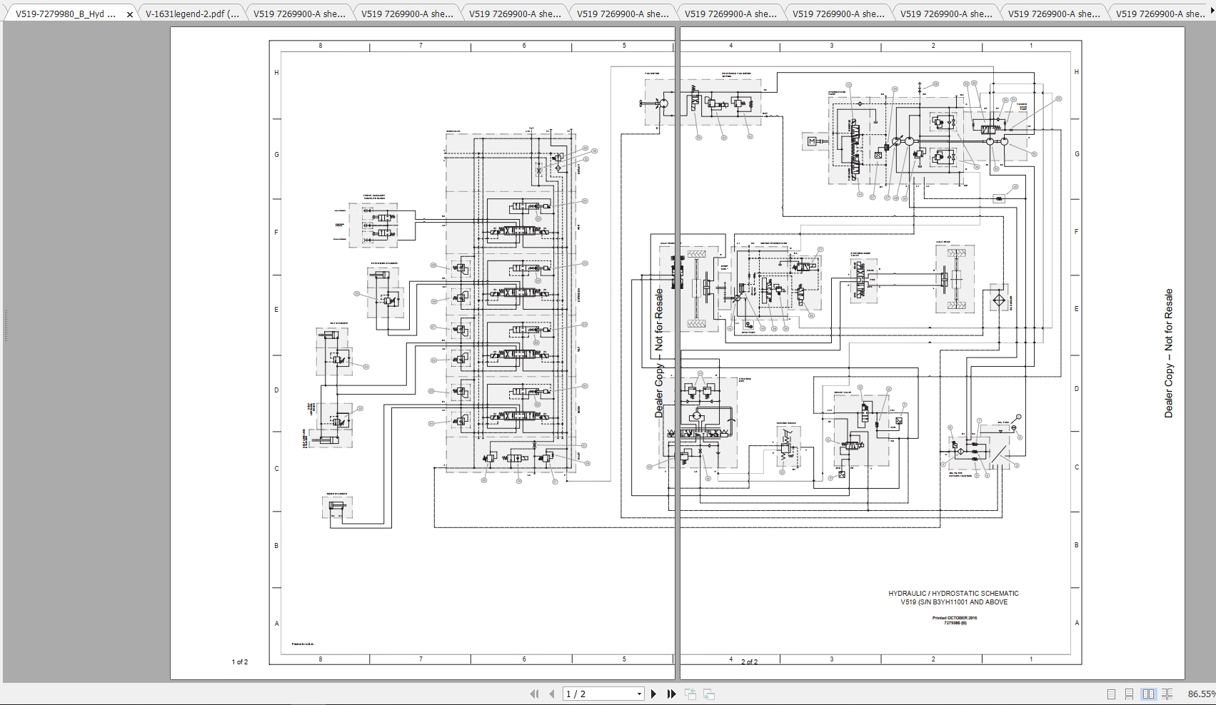 Bobcat VersaHANDLER TTC V519 Hydraulic & Electrical Schematic