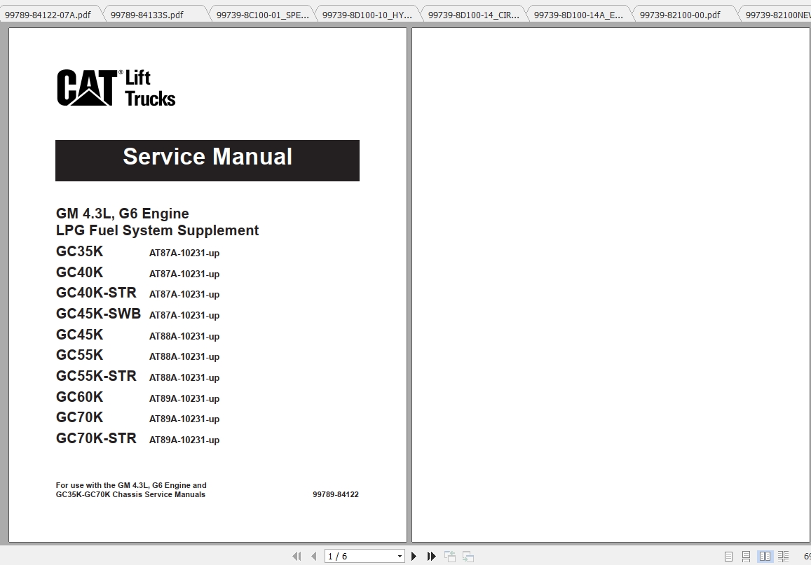 Caterpillar Lift Truck GC45K SWB Service Manuals