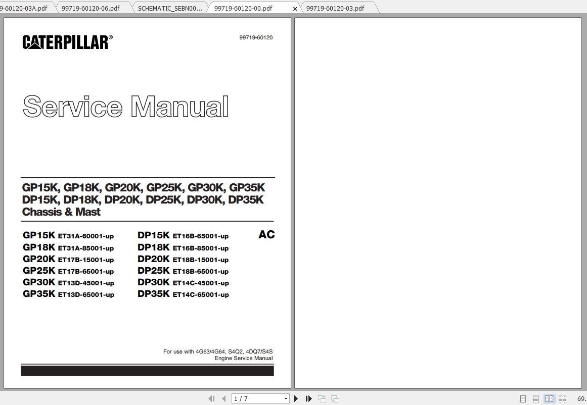 Caterpillar Lift Truck GP20K FC Service Manuals