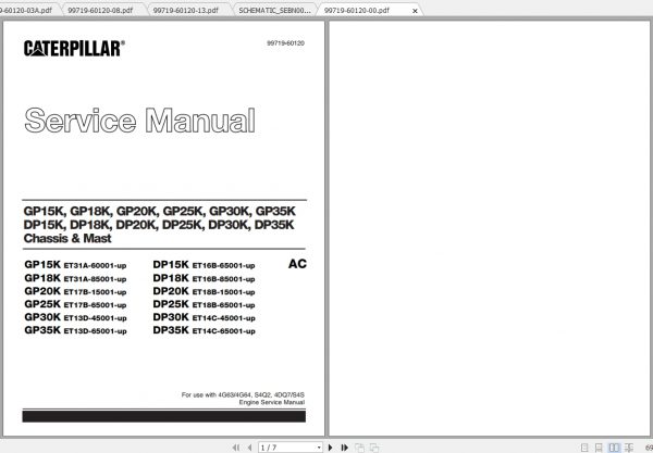 Caterpillar Lift Truck GP25K FC Service Manuals
