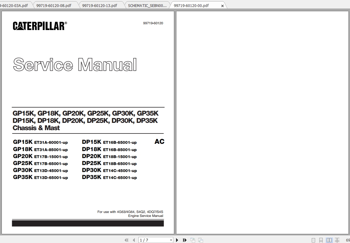 Caterpillar Lift Truck GP25K FC Service Manuals