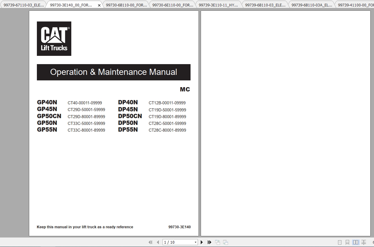 Caterpillar Lift Truck GP50N Service Manuals