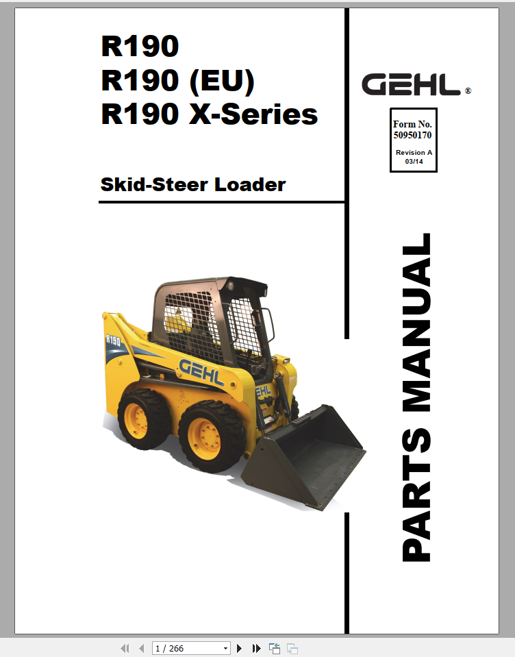 GEHL Skid-Steer Loader R190(EU)(X-Series) Parts Manual