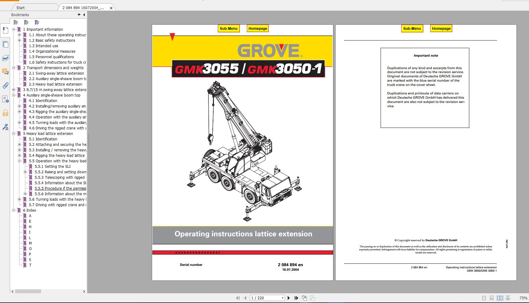Grove Mobile Crane GMK3055 Operating instructions & Maintenance Manual
