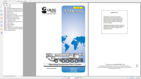 Grove Mobile Crane GMK5180 Operating instructions & Maintenance Manual