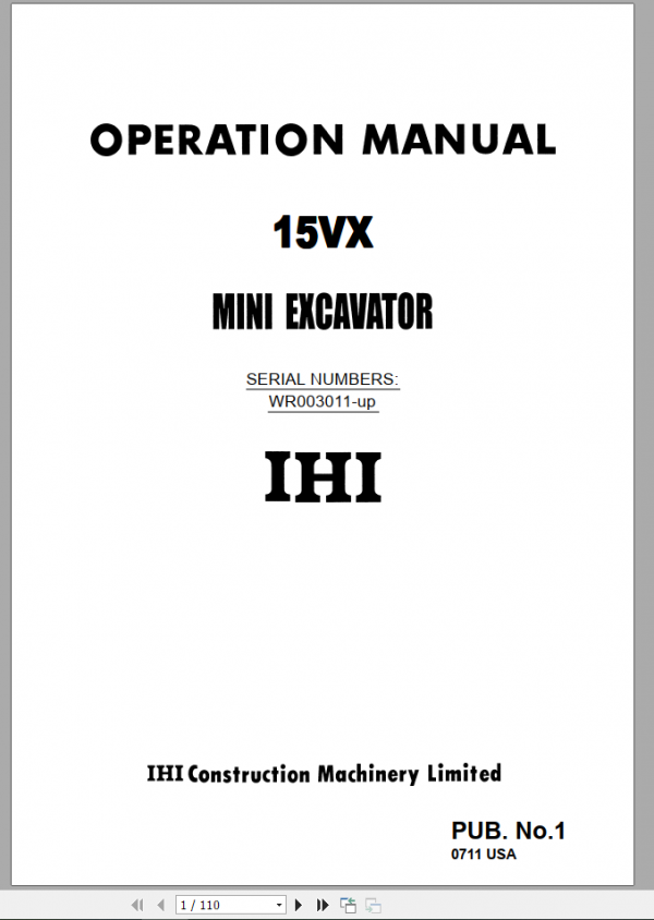 IHI Mini Excavator 15VX Operation Manual_EN