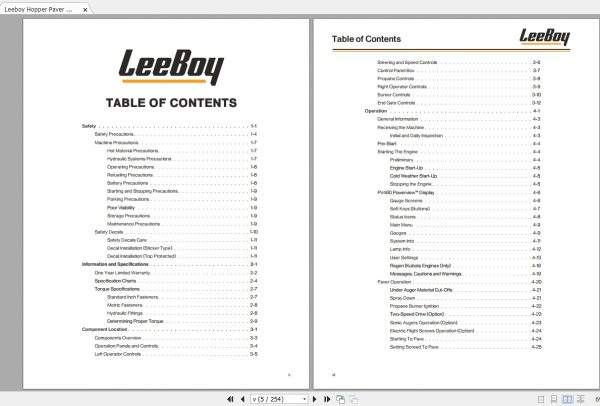 Leeboy Hopper Paver 1000G Tilt Operations, Service And Parts Manual