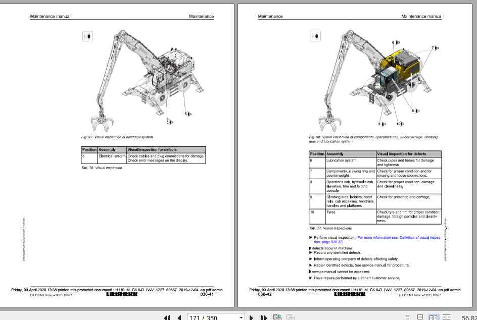Liebherr Material Handling Machine LH110 M Maintenance Manual