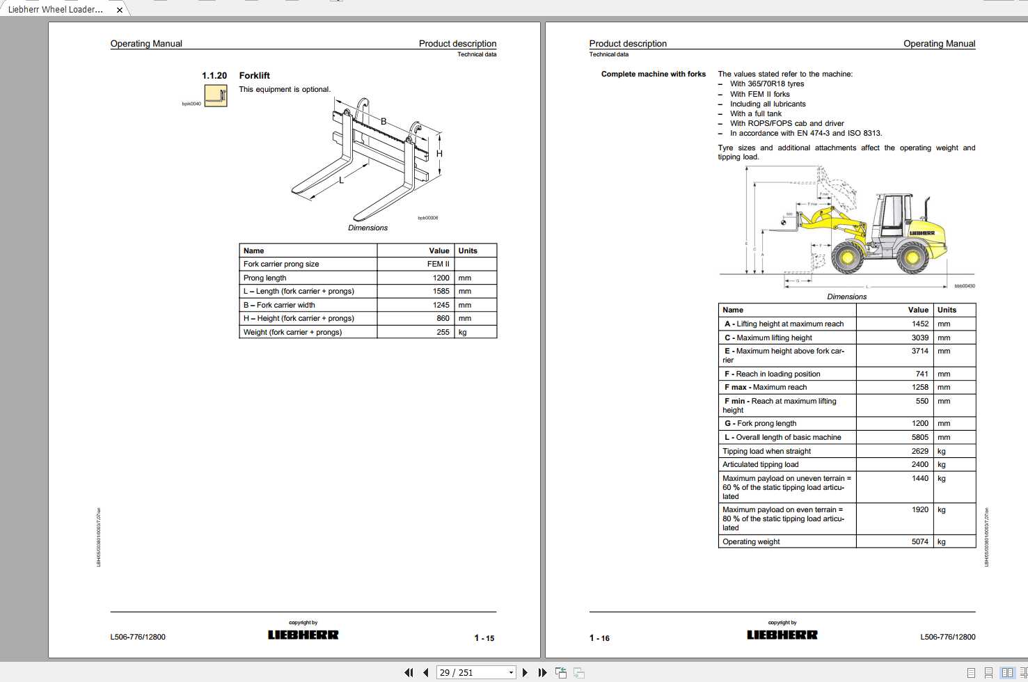 Liebherr Wheel Loader L506-776 from 12800 Operating Manual