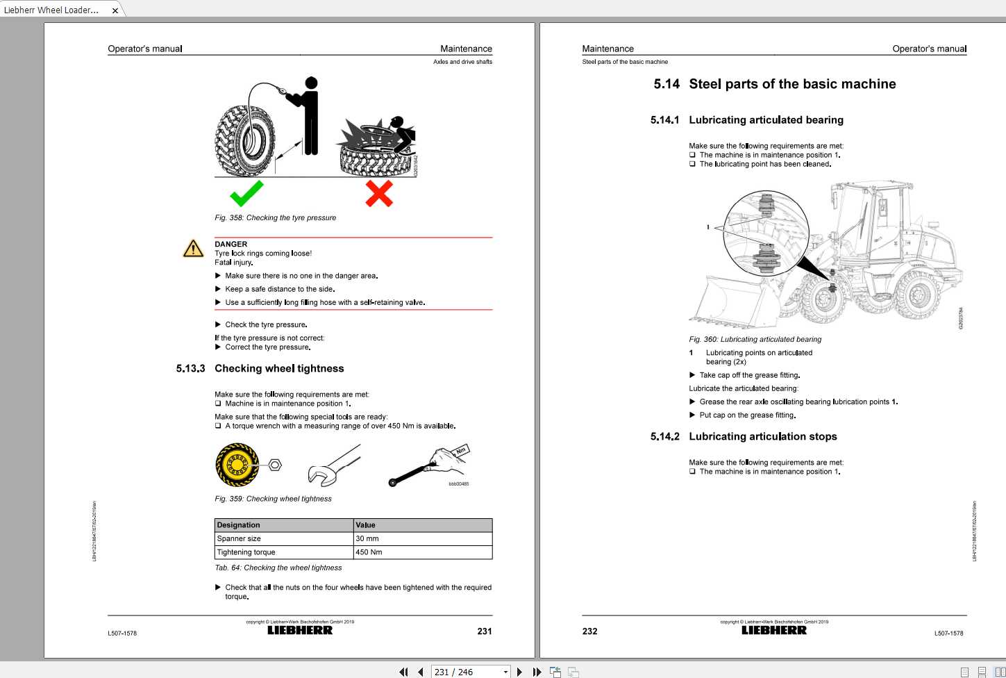 Liebherr Wheel Loader L507-1578 S.N-43578 Operators Manual