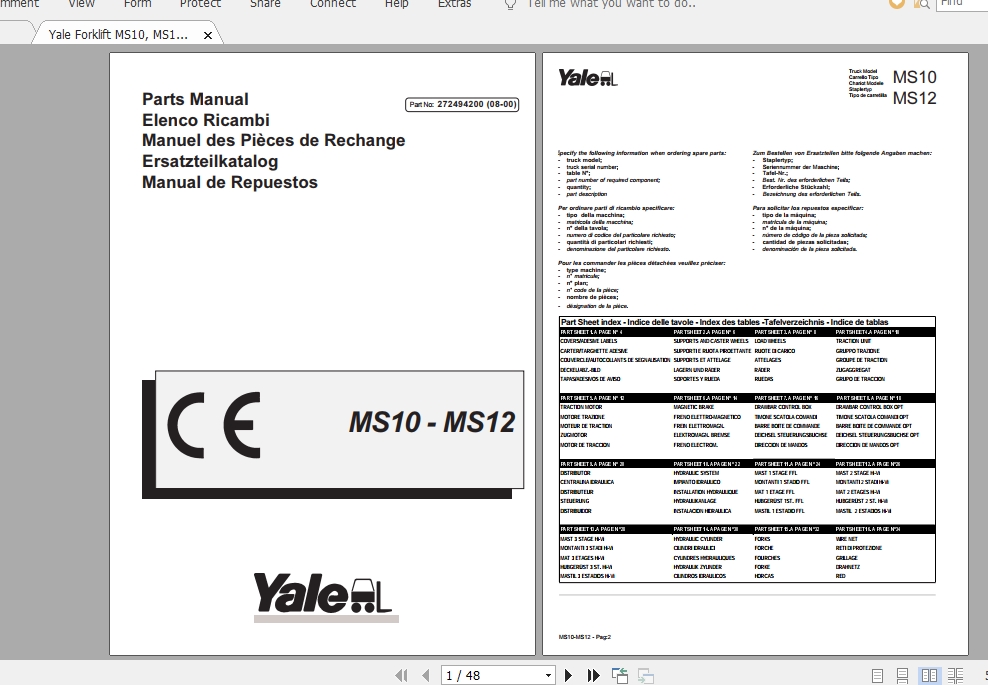 Yale Forklift MS10, MS12 (B846) Parts Manual_272494200