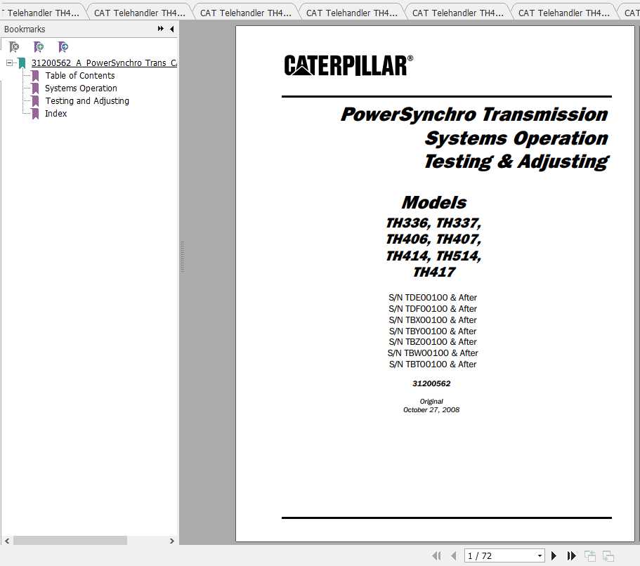 CAT Telehandler TH406 Operation, Parts and Maintenance Manual